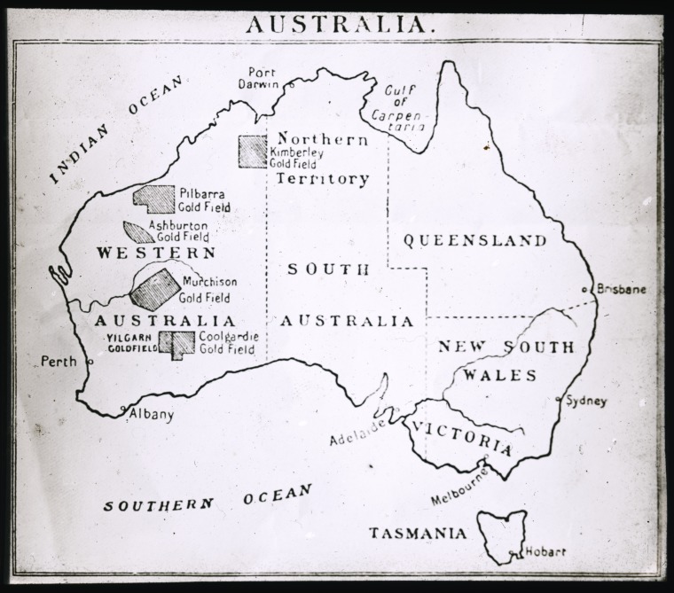 Map of Australia showing Western Australian goldfields. - JPG 124.3 KB