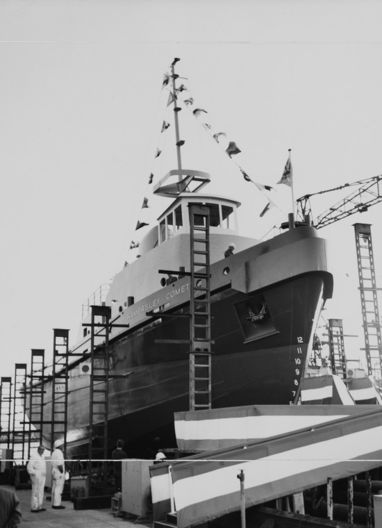 Launch of the Hamersley Iron tugboat Hamersley Comet at King Bay ...