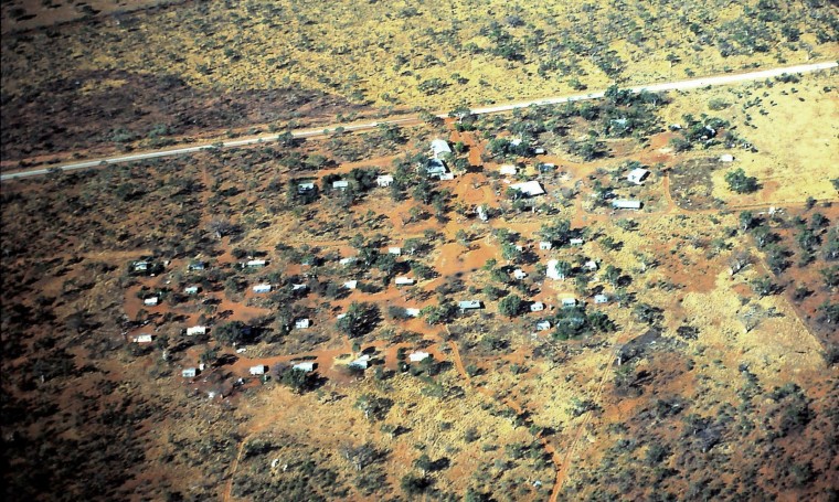 Aerial photograph of Mowanjum Presbyterian Aboriginal community near ...