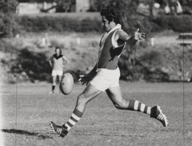 Karratha fullback Ian Gower kicks his 1st goal of the season vs ...