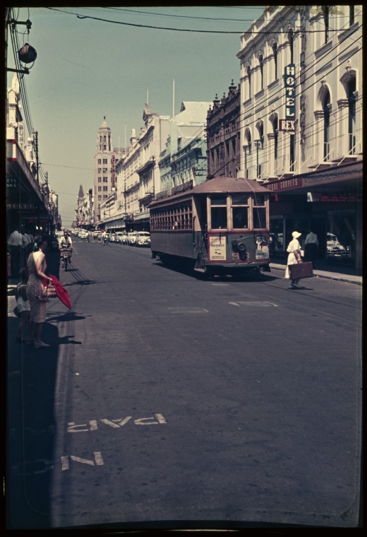 Tram travelling along Hay Street, Perth, Western Australia. - JPG 104.0 KB