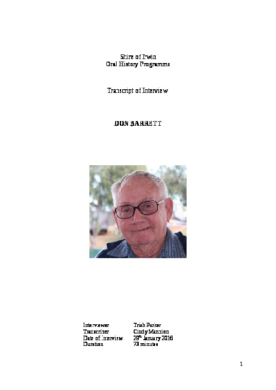 Interview with Donald (Don) Barrett in January 2016