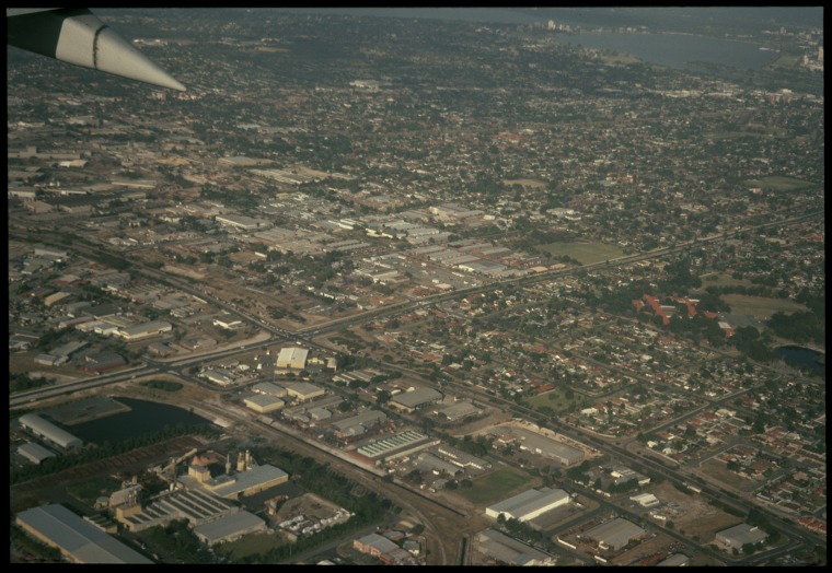 Aerial view of the southern suburbs of Perth, westward from the ...