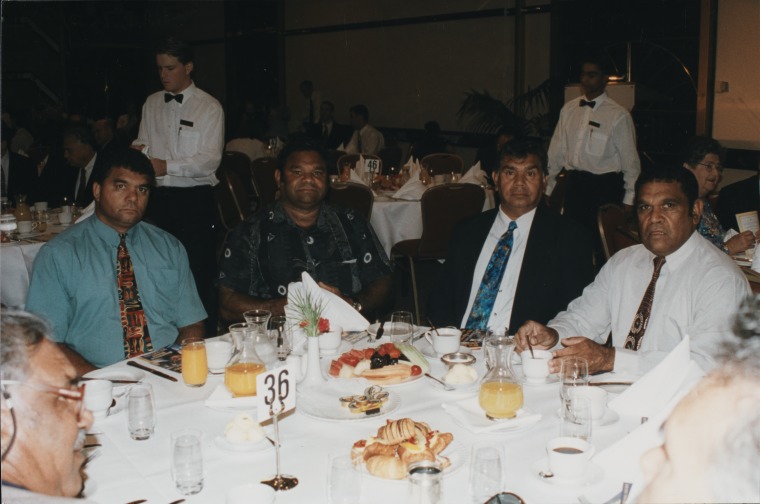 Ron Williams and other Aboriginal Australian men at a formal dinner ...