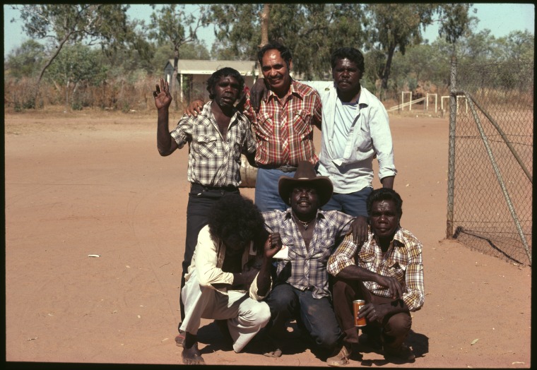 Aboriginal Christian pastor and evangelist Ron Williams with a group of ...