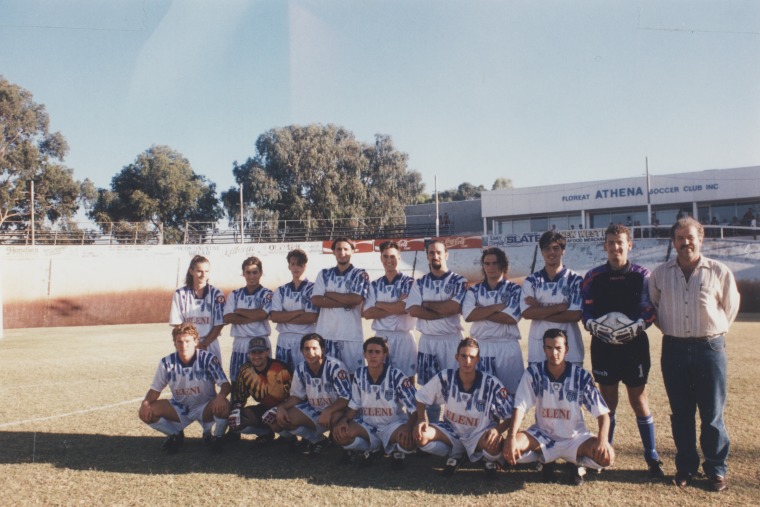 The Floreat Athena Soccer Club team at E & D Litis Stadium, Leederville ...