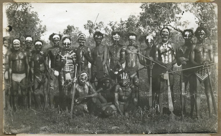 Portrait of indigenous men decorated with body paint and scarring ...