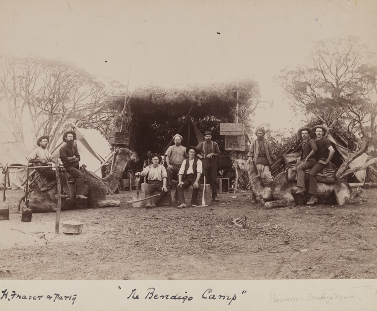 Harry Fraser and miners at the Hannans Bendigo Mine camp, near ...