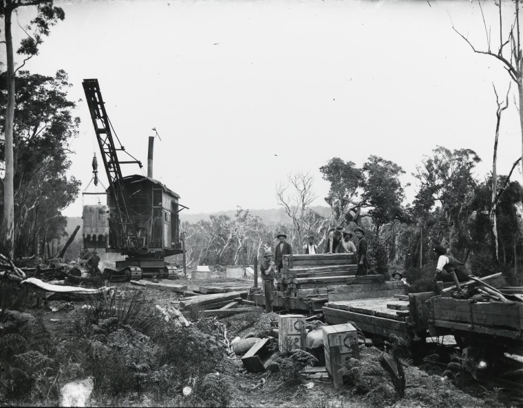 Steam navvy at work during construction of the Denmark to Nornalup ...