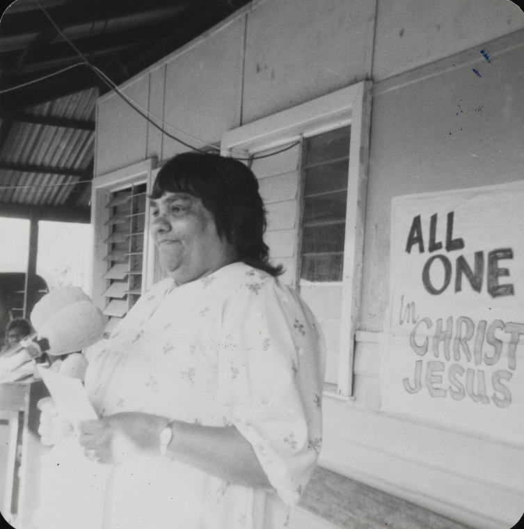 Norma Todd speaking at a women's meeting at the Mt Margaret Convention ...