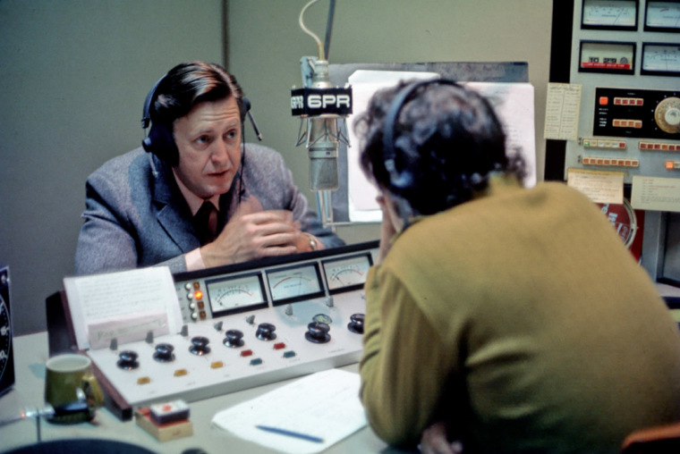 Homicide actor Terry McDermott with Garry Meadows in the studio at 6PR ...