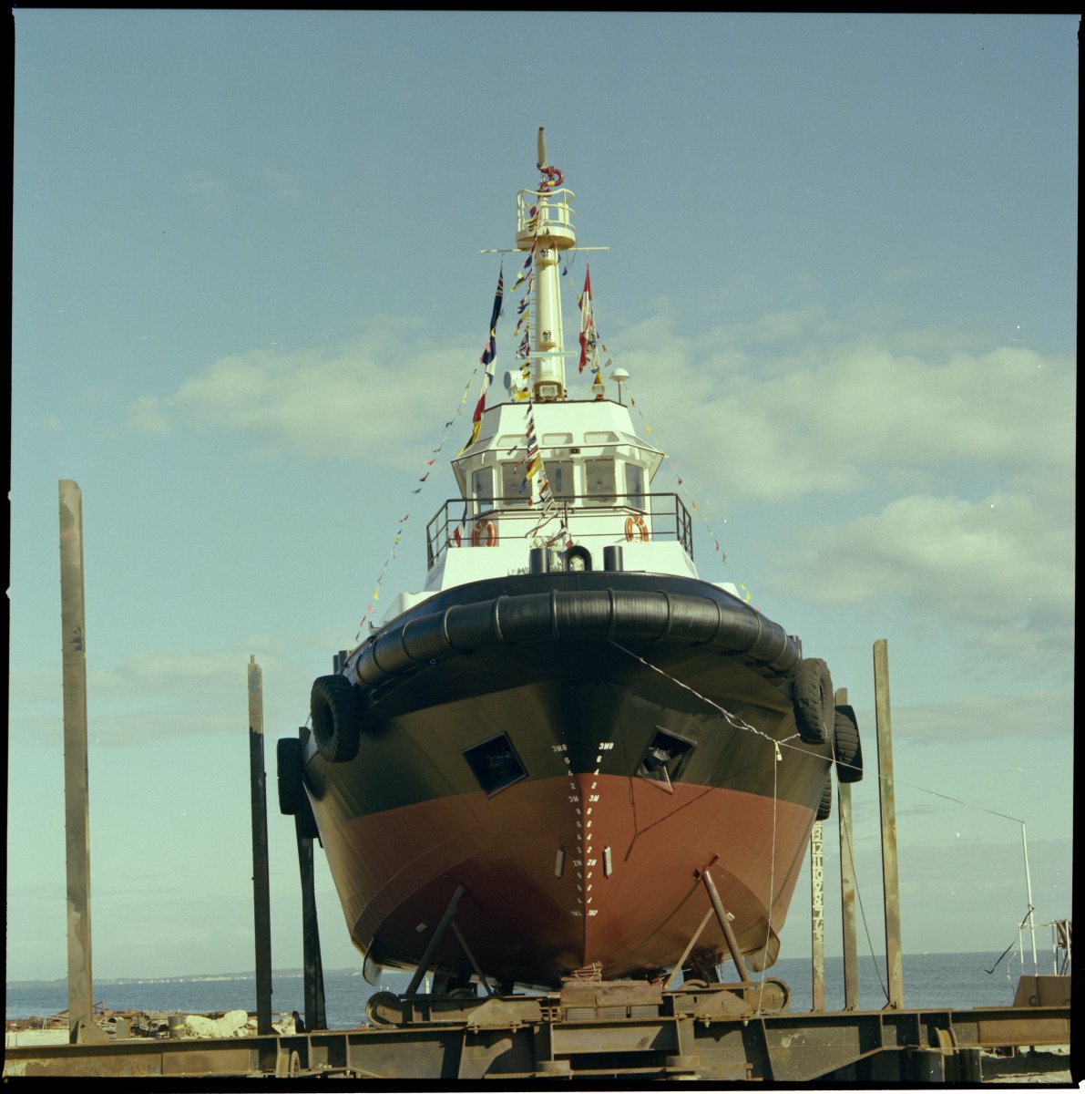 Tugboat Challenger ready for launch at Jervoise Bay near Fremantle, 5 ...