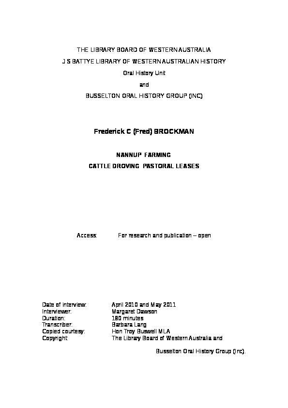 Interview with Fredrick Campbell (Fred) Brockman in 2010 and 2011 ...