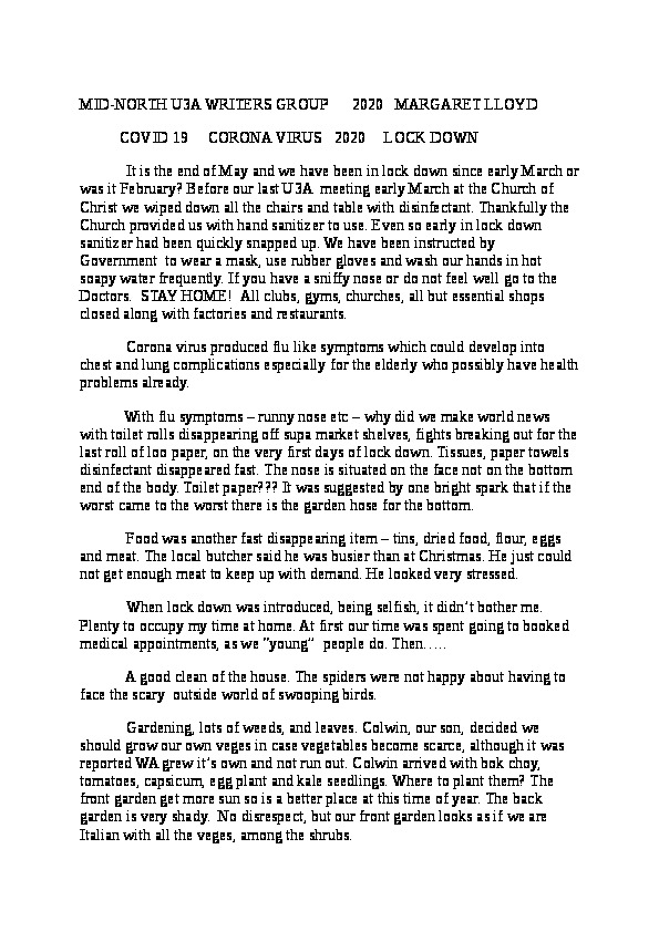 ACC 10332AD/4 : COVID 19 coronavirus 2020 lock down, by Margaret Lloyd ...