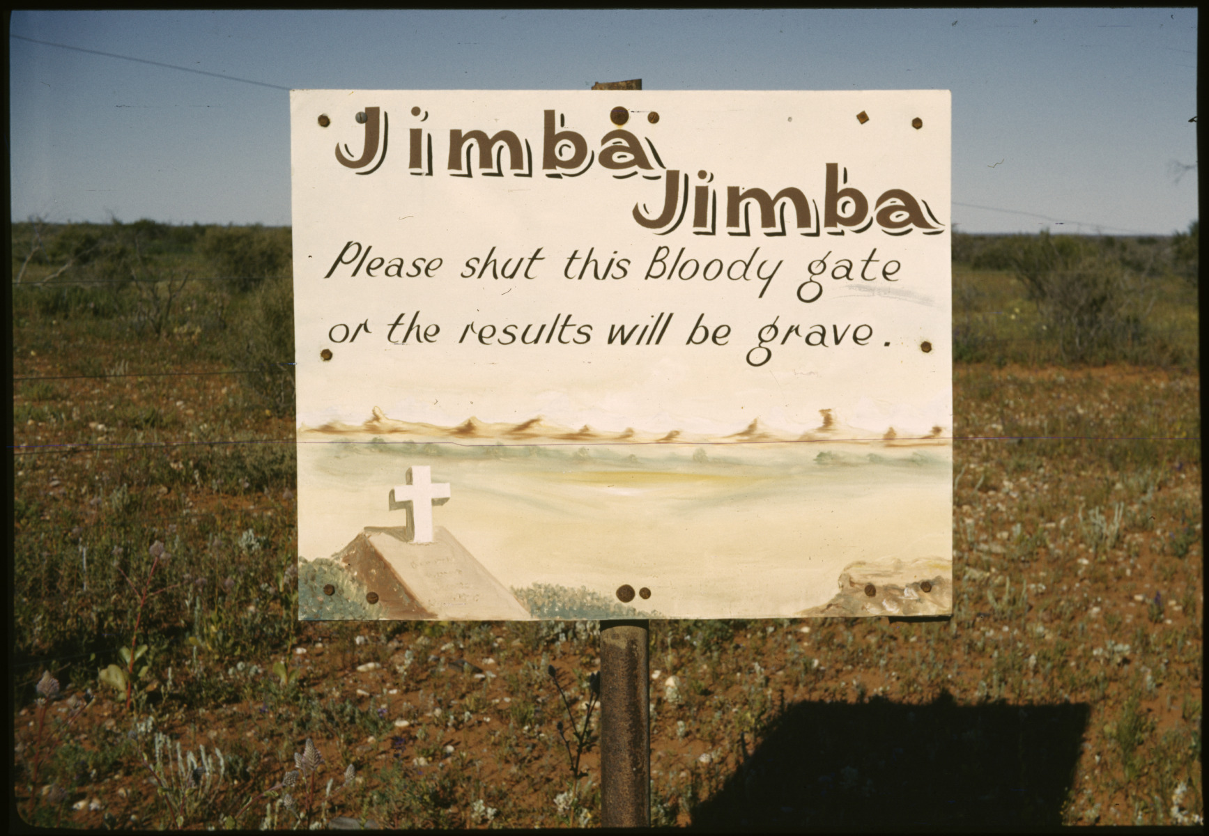 Gate and sign at entrance to Jimba Jimba Station, Western Australia ...