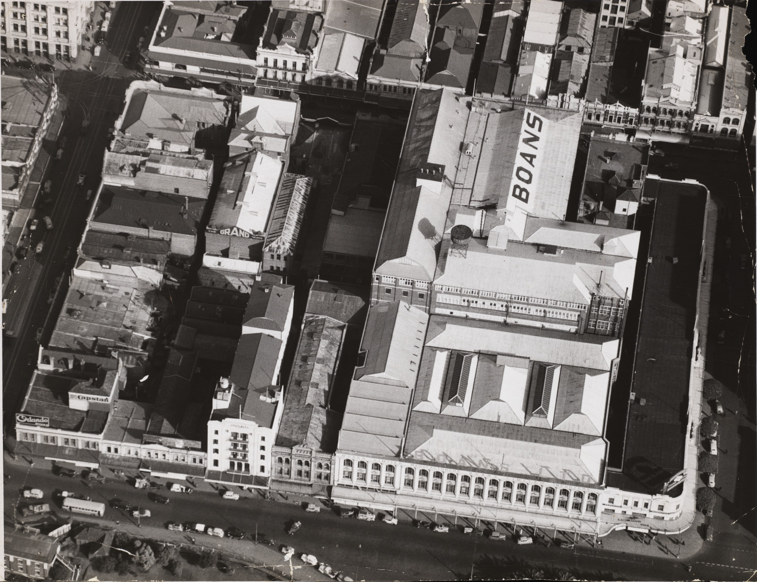 Aerial photographs of the Boans Perth store and businesses around it ...