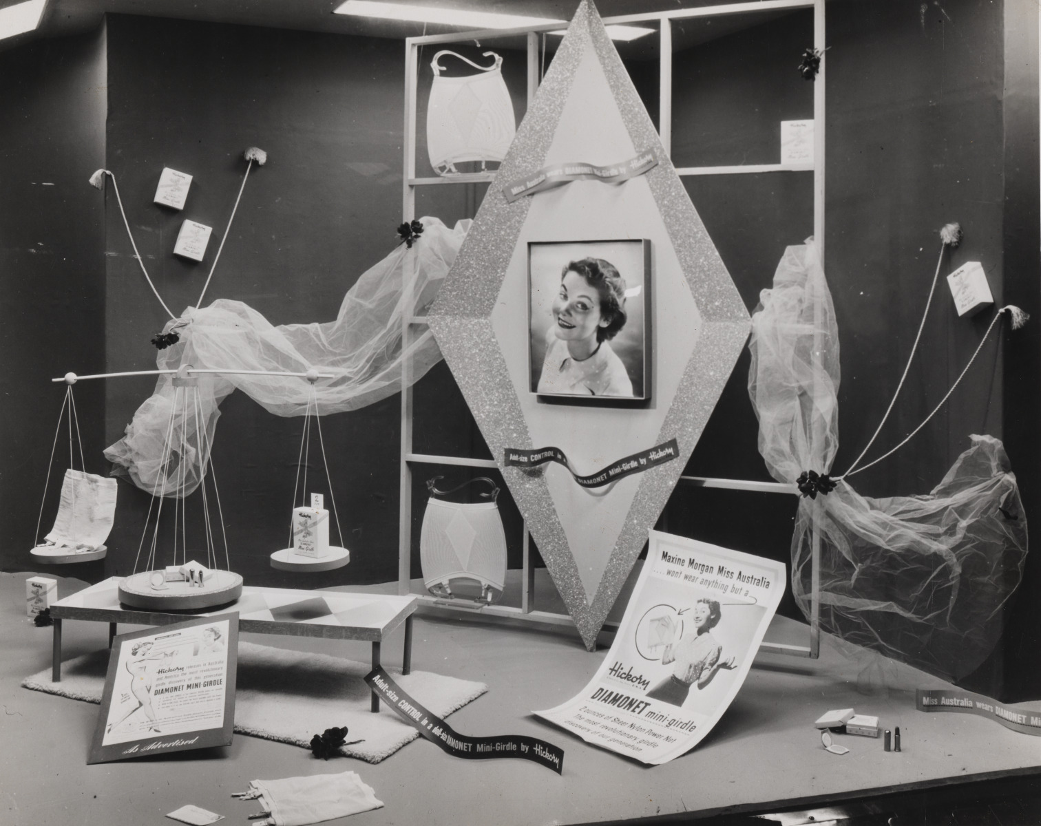 Window display of Hickory Diamonet mini-girdle as worn by Miss ...