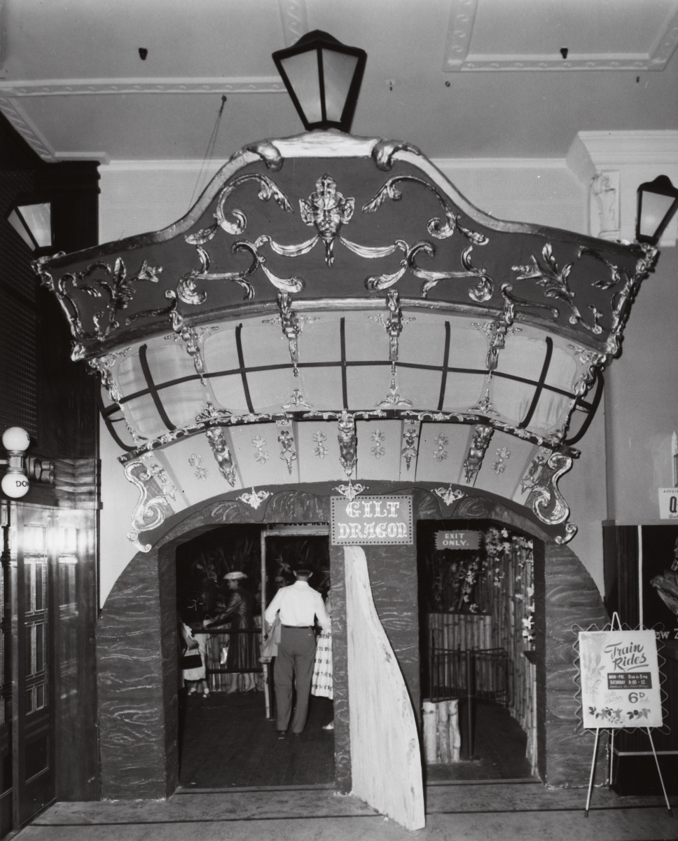 A toy train ride decorated as a tropical island in Boans Department ...