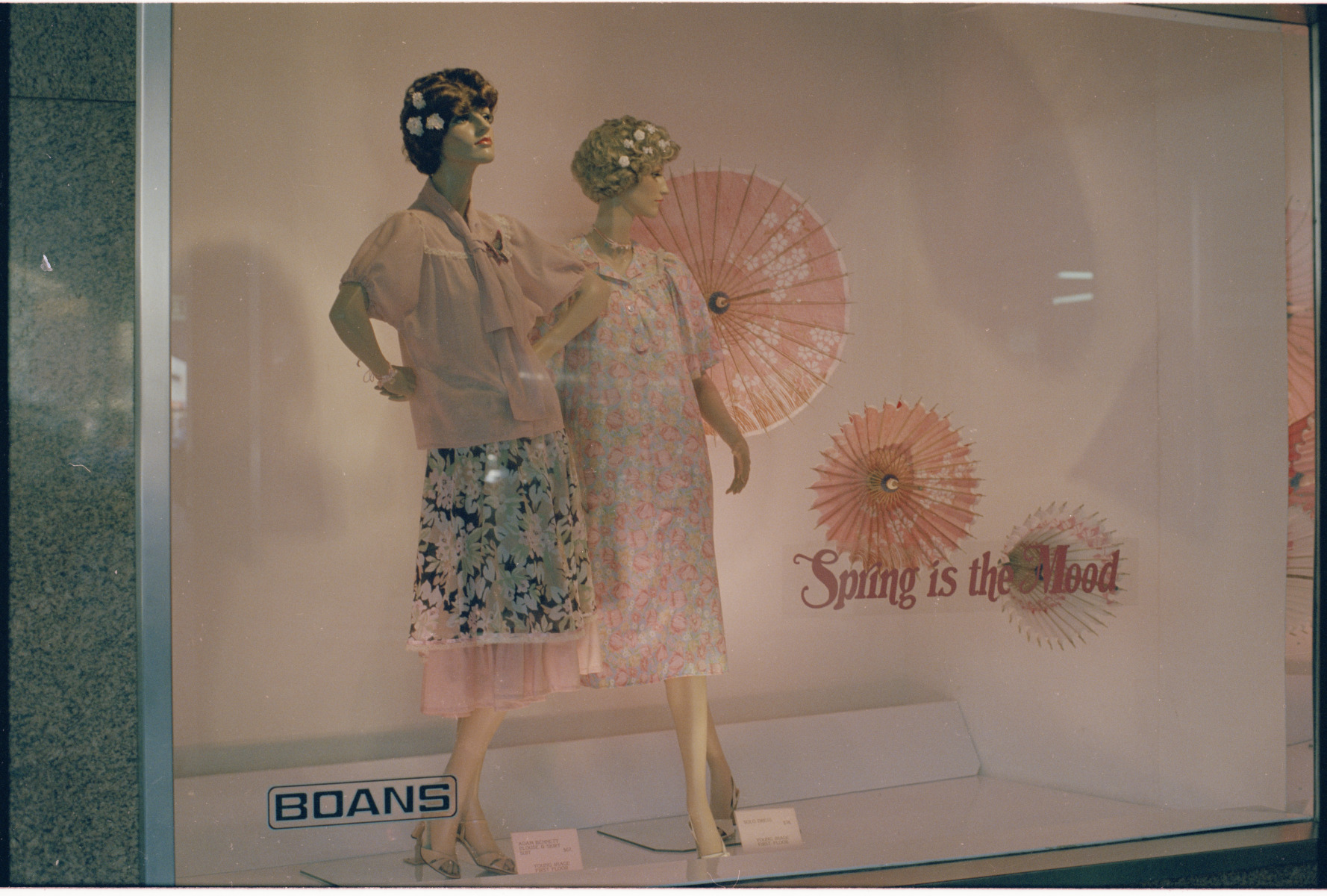 Product displays in store and window at Boans department store, Perth ...
