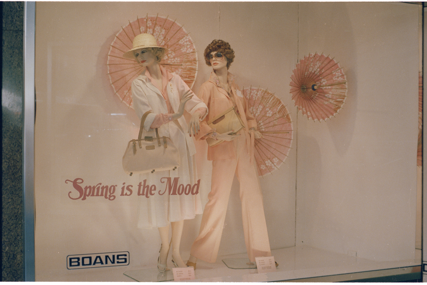 Product displays in store and window at Boans department store, Perth ...