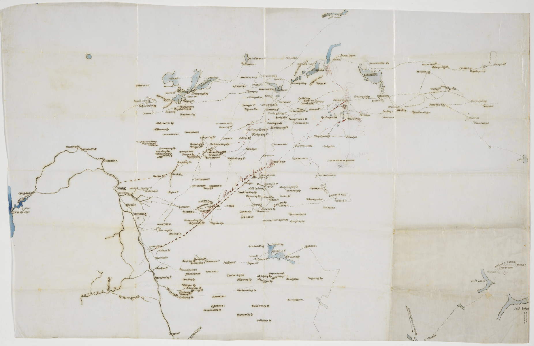 Map showing a proposed road to the Goldfields from York and Beverley ...